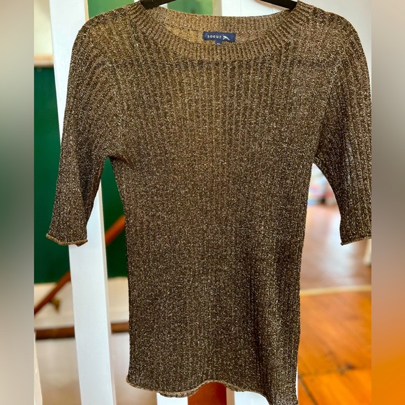 souer | Sweaters | Bronze Metallic Knit Sweater Elbow Length Sleeve ...